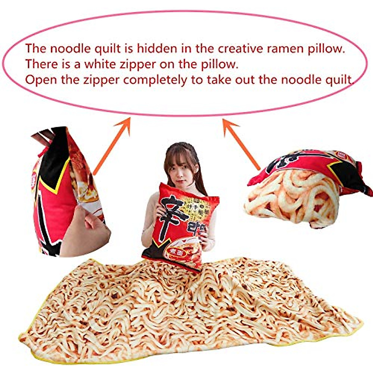 Soft Blanket Throw Kawaii Pillow Simulation Instant Noodles Shape Pillow Funny Realistic Food Round Blanket Throw Blanket for Adults&Kids