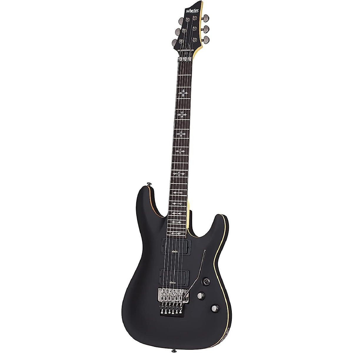 Schecter Demon-6 FR Electric Guitar in Aged Black Satin Bundle with Electric Guitar Hard Shell Carrying Case (2 Items)