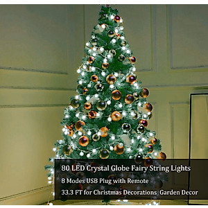 Globe String Lights Fairy Lights 33ft 80 LED String Lights for Bedroom 8 Modes USB with Remote Waterproof Indoor Outdoor Table Decor Hanging Lights Home Patio Garden Wedding Party Decor,Cool White