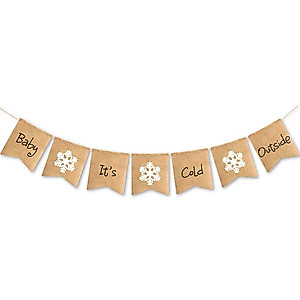 SWYOUN Burlap Baby It's Cold Outside Banner Winter Baby Shower Birthday Party Garland Mantel Fireplace Christmas Party Decoration