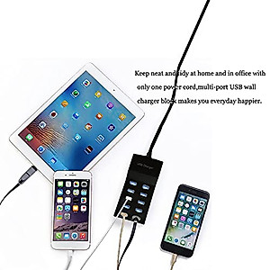USB Charger USB Charging Station 10-Port USB Desktop hub Wall Charger, Suitable for iPhone/iPad/Samsung Galaxy Note Tablet Android Smartphone Multi-Function Device (Black)