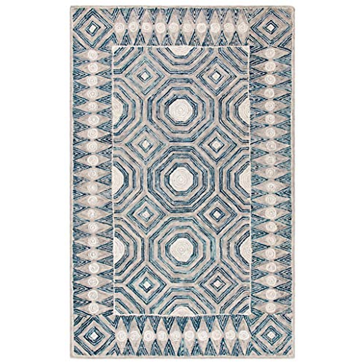 SAFAVIEH Micro-Loop Collection 5' x 8' Ivory/Blue MLP639A Handmade Premium Wool Area Rug