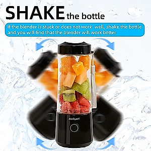 Modquen Portable Blender, 14 oz Personal Size Blender, Shakes and Smoothies Blender, 220 Watt BPA-Free Mini Blender Cup, USB Rechargeable Cordless Blenders (Black)