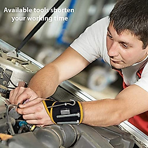 BINYATOOLS Magnetic Wristband -Black- With Super Strong Magnets Holds Screws, Nails, Drill Bit. Unique Wrist Support Design Cool Handy Gadget Gifts for Fathers, Boyfriends, Handyman, Electrician