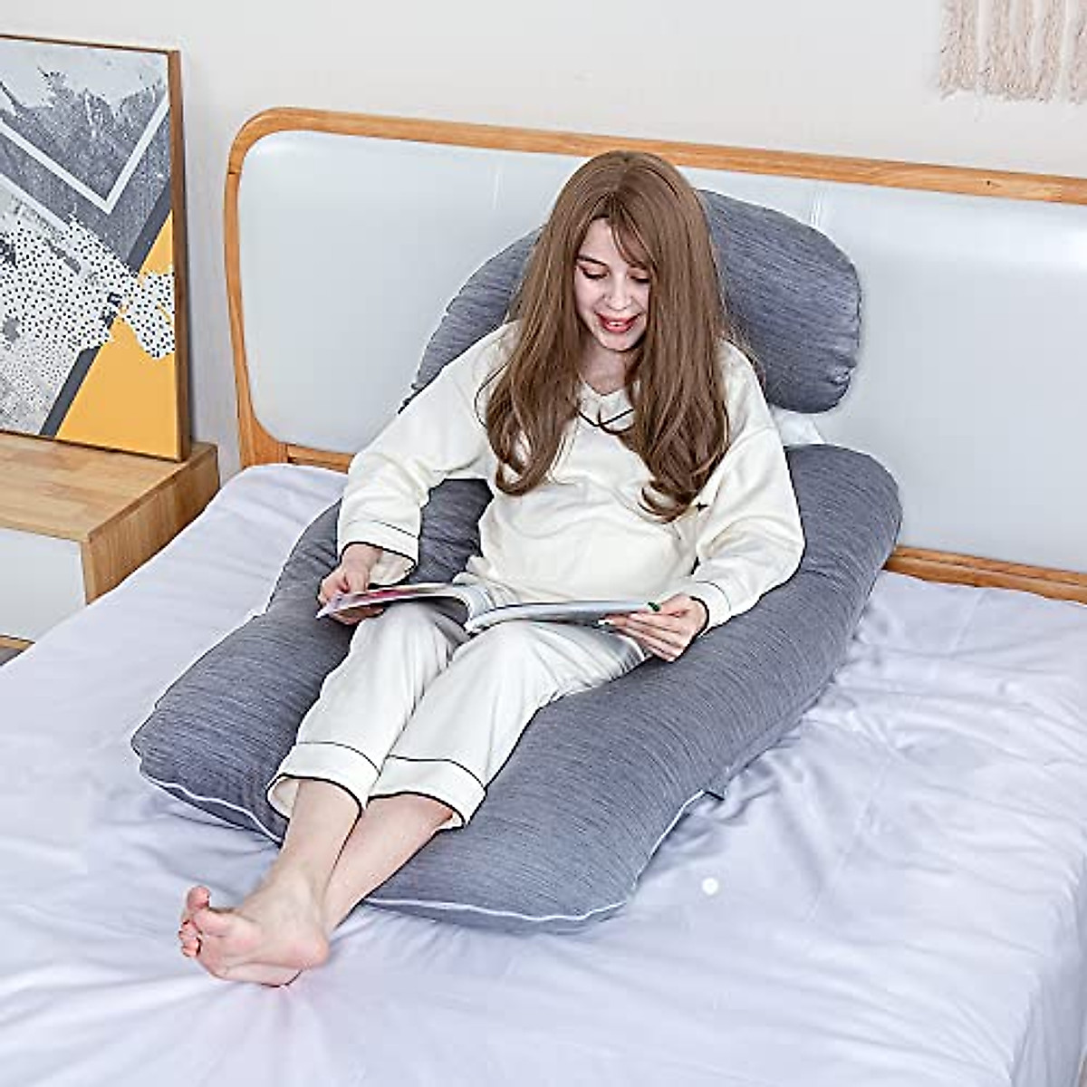 AMCATON 60 Inch Pregnancy Pillow for Sleeping, Extra Large U Shaped Body Pillow, Maternity Pillow for Pregnant Women (Light Grey)