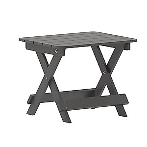 Flash Furniture Halifax Outdoor Folding Side Table, Portable All-Weather HDPE Adirondack Side Table, Gray, Set of 1