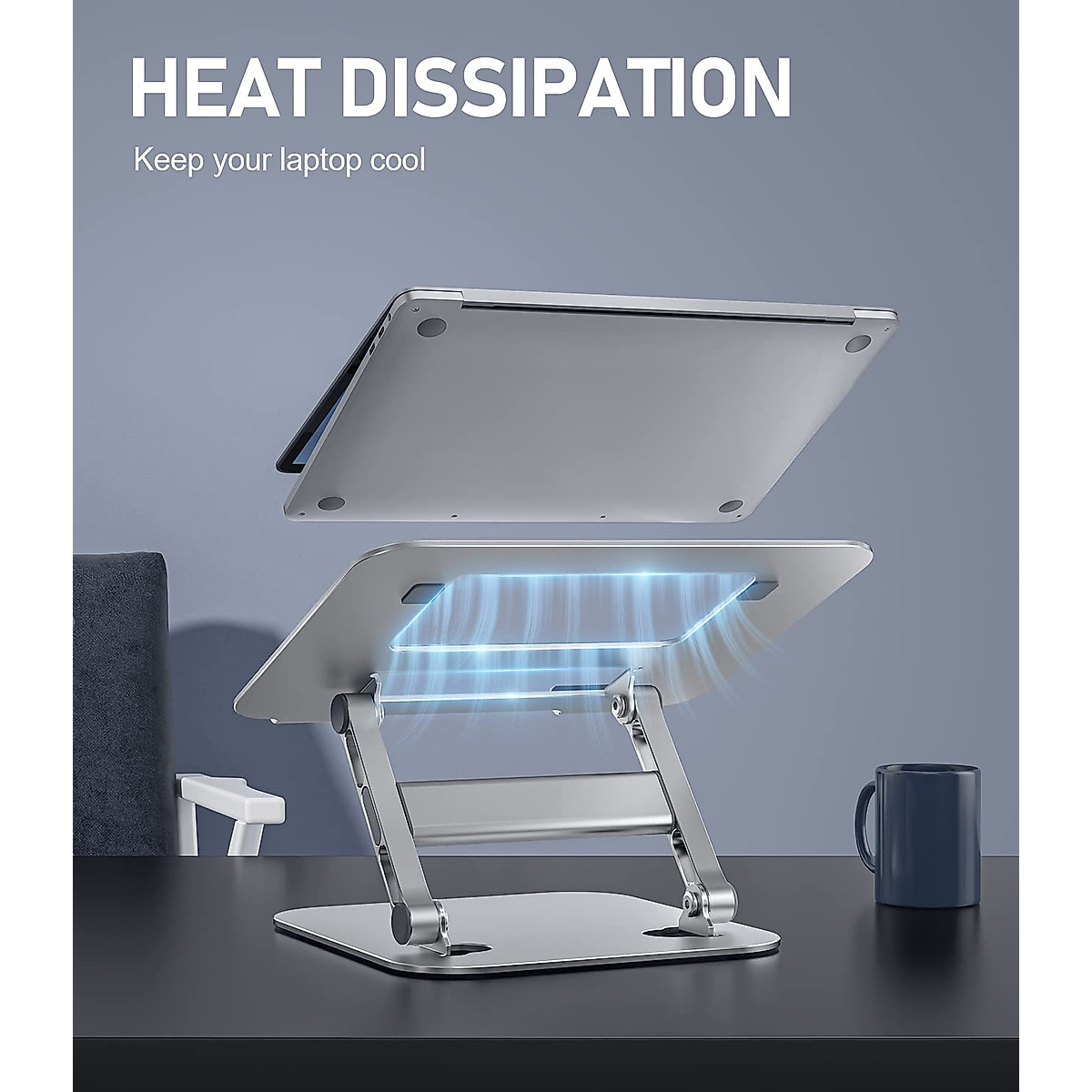 AOEVI Laptop Stand with Stable Support, Adjustable Laptop Riser for Desk, Aluminum Computer Stand Notebook Holder Compatible with MacBook Air Pro, Dell XPS, HP, Lenovo, Silver