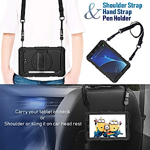 Timecity Case for Samsung Galaxy Tab A 10.1 inch 2016 Release, SM-T580 T585 T587 Case, Heavy Duty Protection Case with Screen Protector, Stand, Hand Strap and Shoulder Strap Stylus Holder - Black