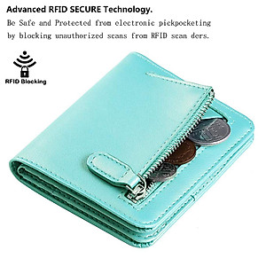 FUNTOR Small Wallets for Women, Ladies Small Compact Bifold Pocket RFID Blocking Genuine Leather Wallet for Women, BlingGreen