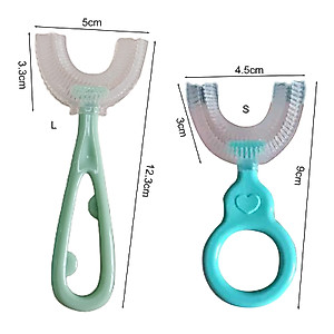 Electric Toothbrush with U-Shaped Toothbrush, Whitening Massage Toothbrush, Baby Toothbrush Food Grade Labor-saving Silicone U-shaped Manual Infant Toothbrush Baby Supplies- Green Small Circle