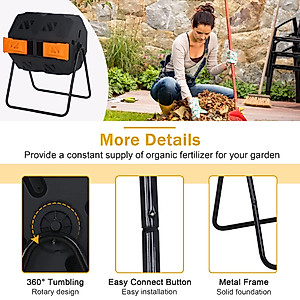 Outdoor Compost Tumbling Bin 43 Gallon Large Dual Chamber Sliding Doors Composter Steel Frame Garden Tumbling Rotating Composting Bins 360° Compost Tumbler Bucket Trash Can for Patio Yard (Black)