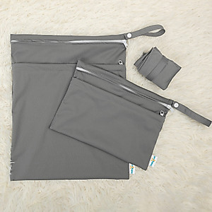 babygoal Wet Dry Bags for Baby Cloth Diapers, Washable Travel Bags, Beach, Pool, Gym Bag for Swimsuits & Wet Clothes with Two Zippered Pockets 3 Pack(S,M,L), 3SML01