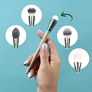 EcoTools Wake Up + Glow Interchangeables Makeup Brush Set with Case, With Beauty Blender Makeup Sponge, Silicone Applicator Face Mask Brush, Eye Roller Depuffer (Set of 6)