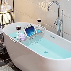 iPEGTOP Stainless Steel Bathtub Caddy Tray - Over Bath Tub Racks Shower Organizer with Extending Sides, Removable Wine Glass Book Holder