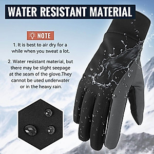 OZERO Bike Gloves for Men, Winter Warm Touch Glove for Texting with Non-Slip Silicone Gel - Thermal Windproof and Waterproof for Running, Cycling, Driving - Black (Medium)