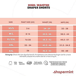 SHAPERMINT High Waisted Body Shaper Shorts - Shapewear for Women Tummy Control Small to Plus-Size Black XXXX-Large