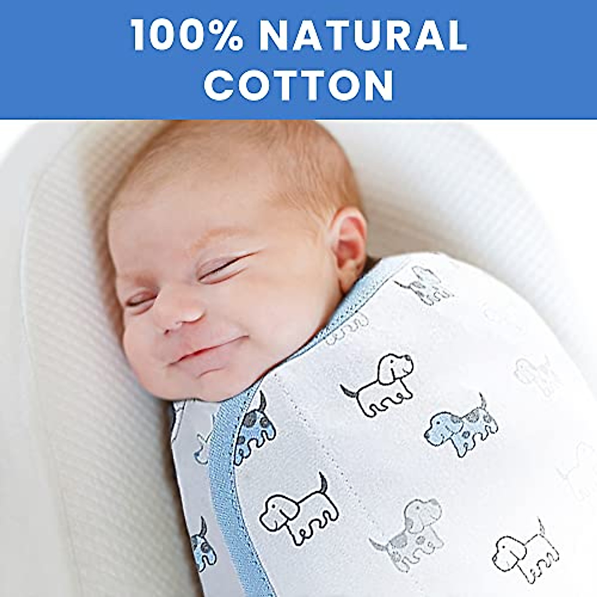 Delta Children Little Lambs Adjustable Swaddle Wrap - 100% Cotton - Size Extra Small, Fits Babies 0-3 Months/4-7 lbs., 1-Pack, Boy, Blue