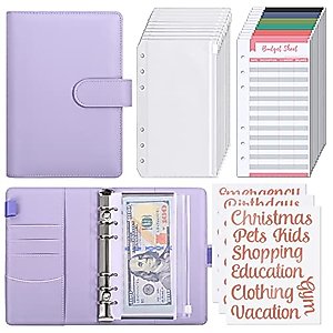 SKYDUE A6 Budget Binder,Money Organizer for Cash with 8pcs Zipper Envelopes,12pcs Expense Budget Sheets & 24 Rose Gold Sticky Labels,Money Saving Binder for Budgeting