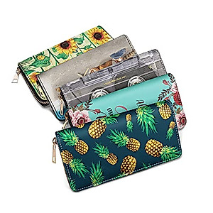 WIRESTER PU Leather Clutch Purse Card Holder Wallet, Zip Around Long Wallet for Women - Retro Clear Cassette Tape Pop Songs