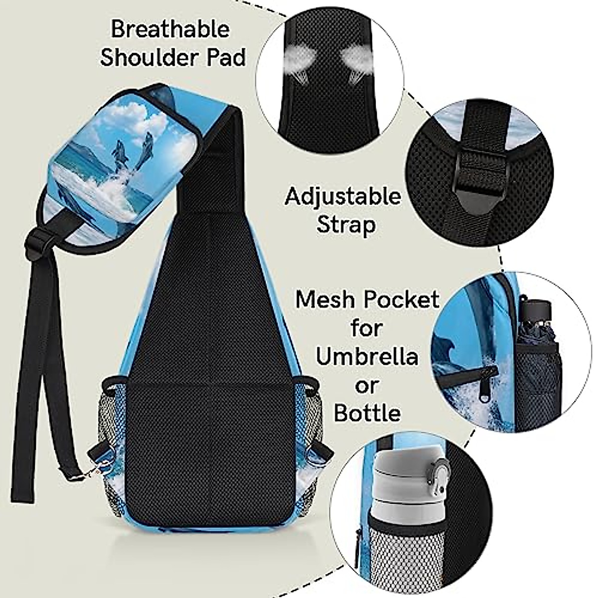 bisibuy Jumping Dolphins Sling Bag for Women Men Crossbody Sling Backpack Shoulder Bag Chest Bag Daypack for Travel Hiking Outdoor