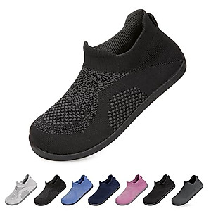 EverFoams Women's Comfy Sock Weaving Style Loafer Slipper with Ultra Soft Rubber Sole Anti Slip Indoor and Oudoor House Shoes Black, 10 US