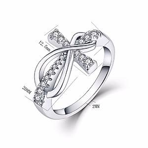JO WISDOM 925 Sterling Silver Cubic Zirconia Cross Infinity Ring Size 6