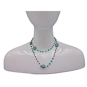 MGR MY GEMS ROCK! Hand Crafted Natural Gemstone Turquoise Color Baroque Turquoise Druzy and Hematite Wire Wrapped and Wire Twisted Long or Double Strand Station Necklace for Women or Men, 33" long.