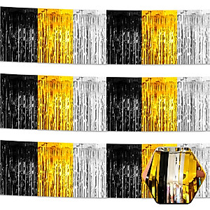 3 Pack 10 Long Black Gold Silver Metallic Foil Fringe Garland Wall Hanging Tassle Banner, Bridal Shower, Valentine's Day， Parade Floats, Birthday, Theme party, New Year Party Decorations