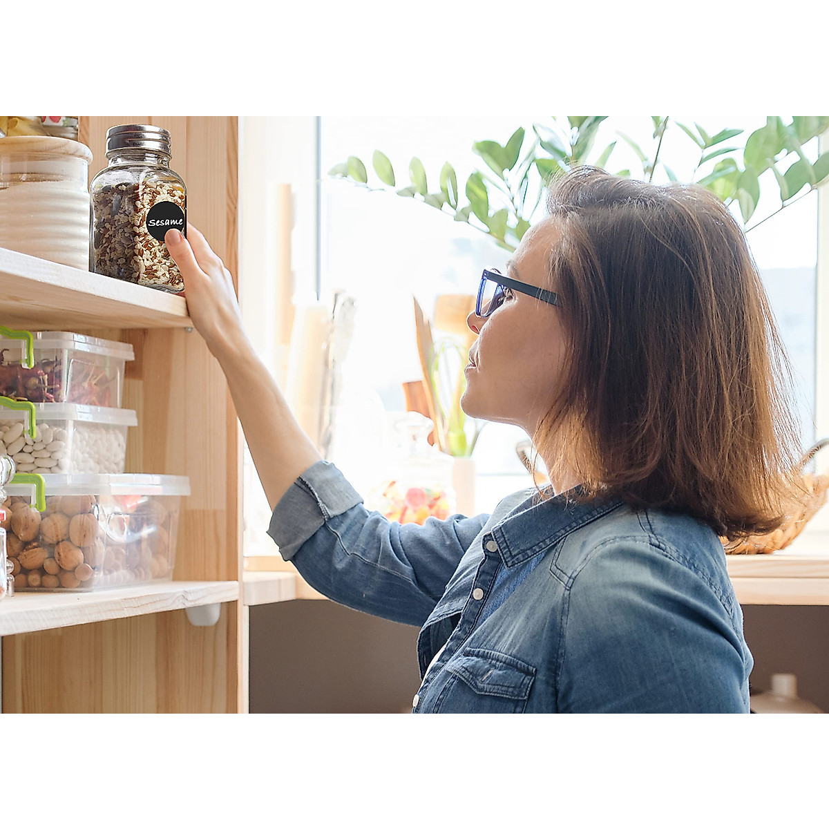 ROYALHOUSE 12 Pcs Glass Spice Jars/Bottles - 4oz Empty Square Spice Containers with Spice Labels and Airtight Metal Caps with Shaker Lids