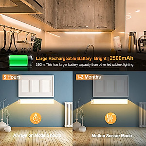 PRIORARE Closet Light 54 LED Motion Sensor Under Cabinet Lighting, 2500mAh Rechargeable Ultra Thin Magnetic Closet Lighting, 350lm Led Wireless Lights for Kitchen, Stairs, Bedroom(Warm White, 1Pack)
