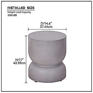 KEVINSPACE Concrete Accent Table, Outdoor Side Table for Patio, Modern Round End Table Decorative Garden Stool Plant Stand, Suitable for Indoor & Outdoor, 14.6" x 14.6" x 17"