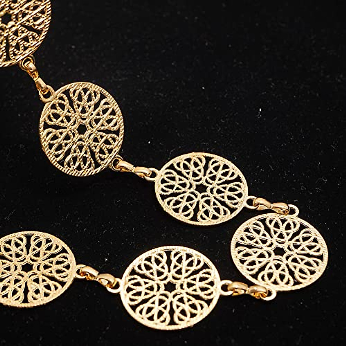 Glamorstar Chain Belts for Women Hollow Metal Waist Chain Belts Dress Belt for Her Circle Gold 130CM