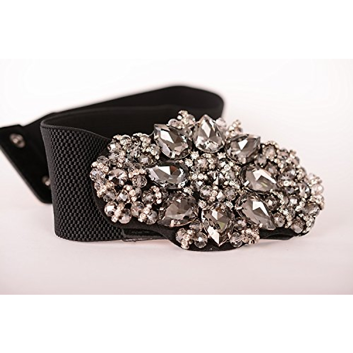 Dorchid Women Rhinstone Belt Full Crystal Buckle Cummerbund Wide Elastic Waistband 7 Colors Black