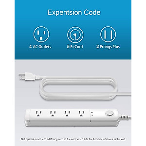 Power Strip Extension Cord, Surge Protector, 6 Ft, 4 Outlet Heavy Duty, 3 Prong Plug, Overload Protection, Ideal for Home or Office Equipment, White