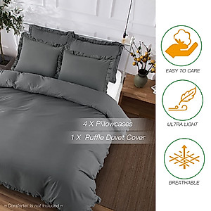 Chvonttow 5 Pieces Sage Green Ruffle Duvet Cover Set, Ultra Soft Microfiber Duvet Cover Queen Size Set, Bedding Duvet Cover Set with Zipper Closure, 1 Duvet Cover + 4 Pillowcases (Sage Green, Queen)