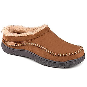 Zigzagger Men's Slip On Moccasin Slippers, Indoor/Outdoor Warm Fuzzy Comfy House Shoes, Fluffy Wide Loafer Slippers,Tan,9-10 D(M) US