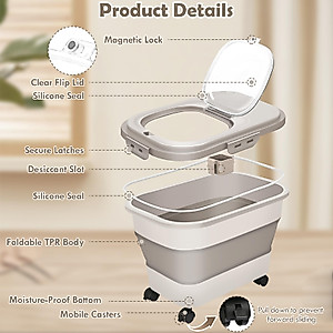 SSAWcasa Rice Storage Container, 20-30Lbs Airtight Large Food Storage Containers with Wheels, Scoop & Measuring Cup, Collapsible Kitchen Flour Bin, Dry Food Storage Holder for Rice Pet Food