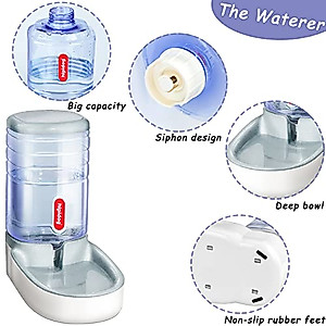 Lucky-M Pets Automatic Feeder and Waterer Set,Dogs Cats Food Feeder and Water Dispenser 3.8L,2 in 1 Cat Food Water Dispensers for Small Medium Big Pets (Gray)