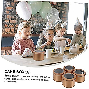 FUNOMOCYA 4 Pcs Boxes Tin Box with Window Mini Paper Cups Mini Cake Boxes Cake Containers Candle Containers with Lids Round Baking Cake Tins Tea Storage Can Dessert Container with Window