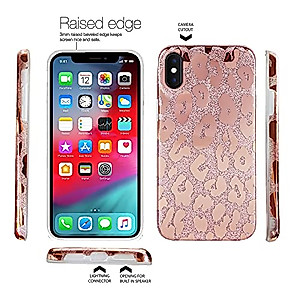J.west iPhone Xs Max Case 6.5-inch, Luxury Saprkle Bling Glitter Leopard Print Design Soft Metallic Slim Protective Phone Cases for Women Girls TPU Silicone Cover Case Rose Gold