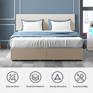 ijuicy Cal King Size Bed Frame with Drawers, No Box Spring Needed Bed Frame with Headboard, Upholstered Platform Bed Frame with Large Storage Space for Bedroom,Easy Assembly-Beige