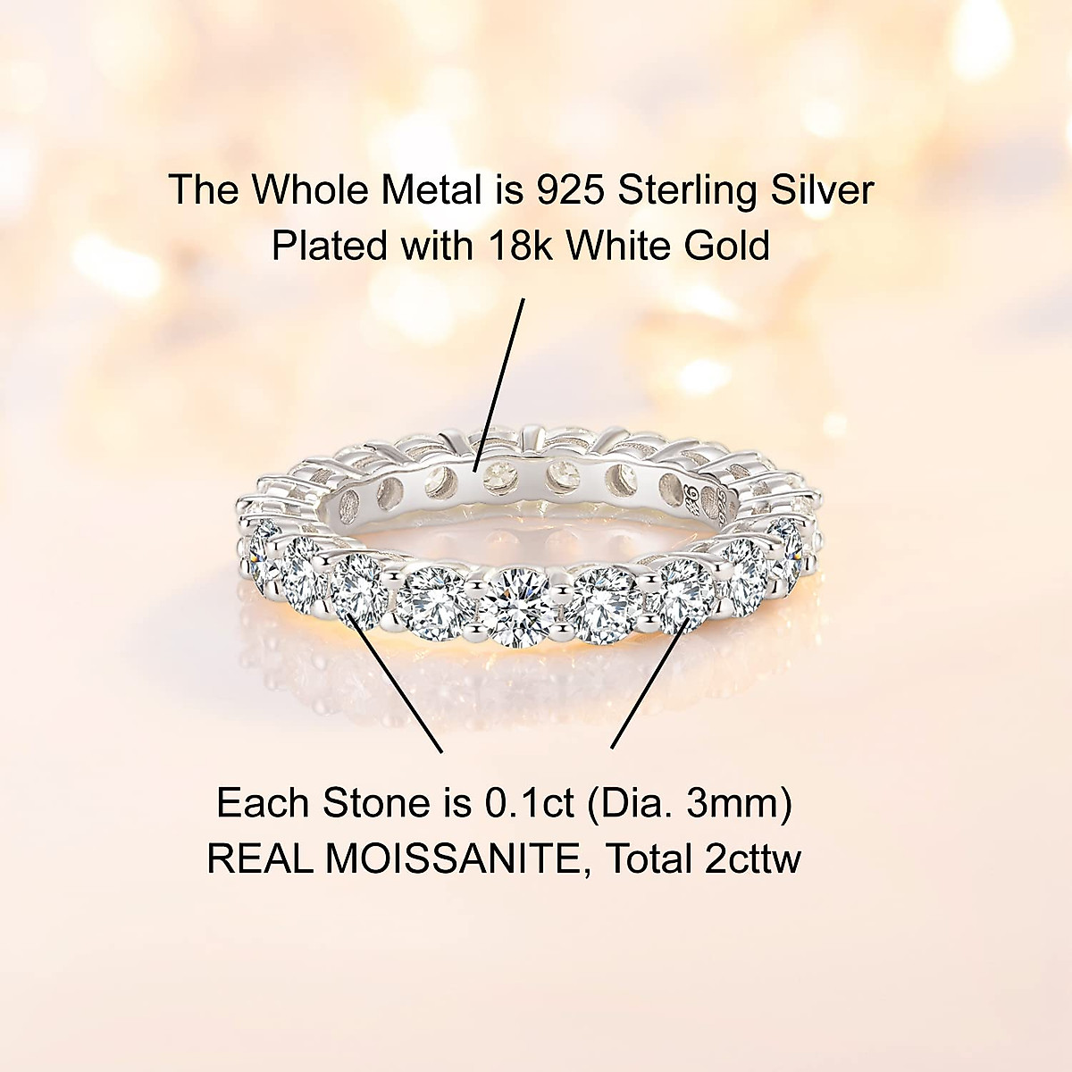 SecreTalk 2ct Moissanite Engagement Promise Ring for Women - Diamond Wedding Band 925 Sterling Silver D Color VVS with Certificate of Authenticity (6)