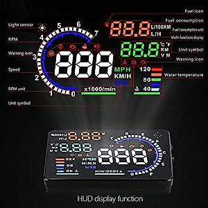 Arestech 5.5 inches A8 OBD2 Windshield HUD Head Up Display with Display RPM MPH Speeding Warning Fuel Consumption Temperature