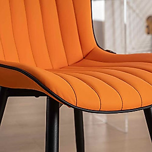 YOUNUOKE Dining Chairs Set of 2,Upholstered Mid Century Modern Chair Armless Faux Leather Accent Chairs with Backrest Metal Legs and Adjustable Feet for Kitchen Living Room Bedrooms,Orange