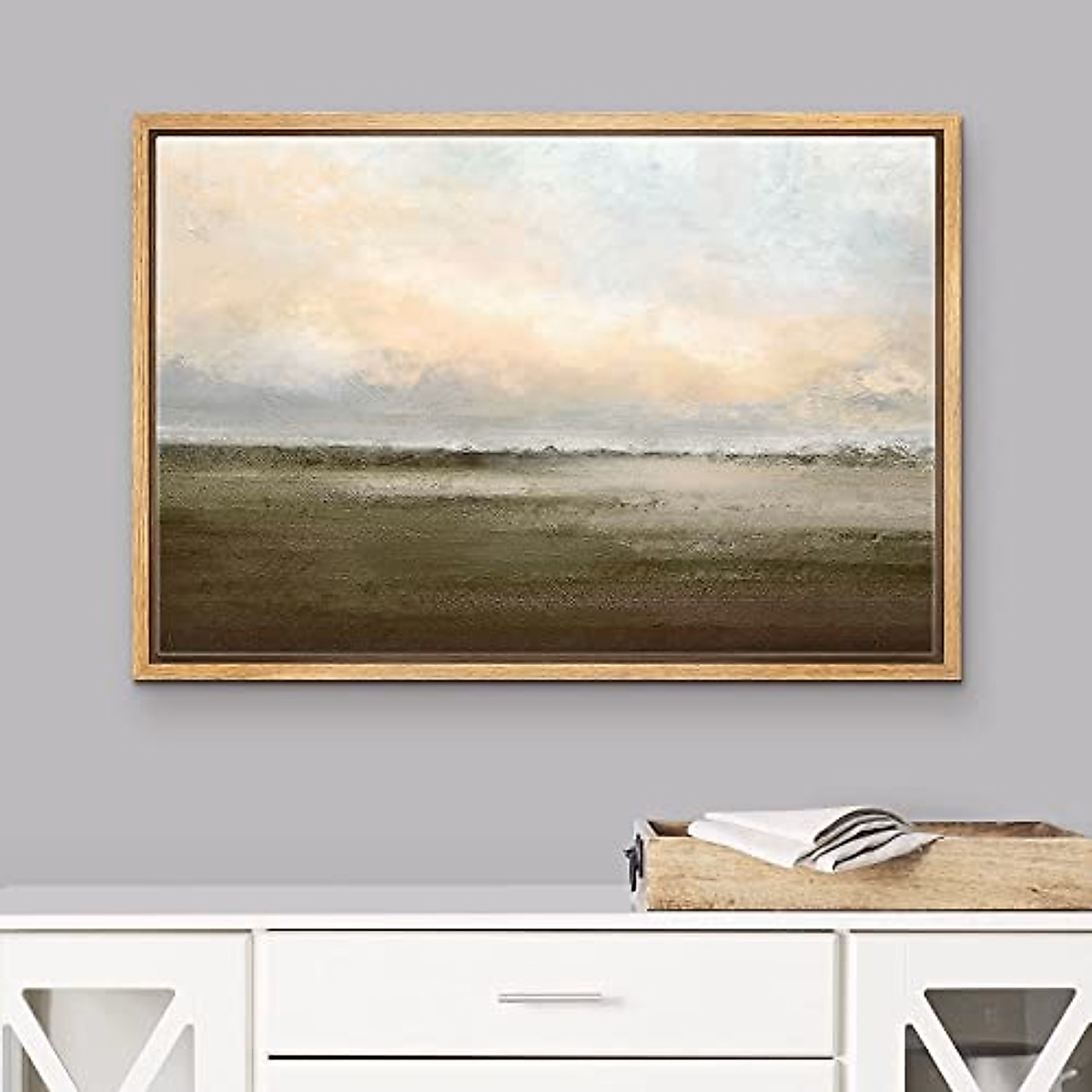wall26 Framed Canvas Print Wall Art Watercolor Dusk Sky Over Green Field Nature Wilderness Illustrations Modern Rustic Relax/Calm Cool for Living Room, Bedroom, Office - 24x36 Natural