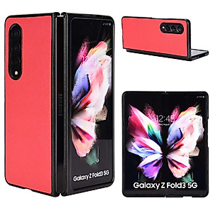 Case Compatible with Samsung Galaxy Z Fold 3,Leather Flip Case with Card Slot,Wallet Design,Standable Flip Case Red