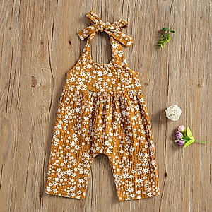 Summer One Piece Outfit Infant Baby Girl Romper Jumpsuit Sleeveless Halter Floral Bodysuit Clothes Bib Overalls