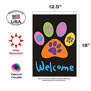 Toland Home Garden 112670 Welcome Paws- Black Paw Print Flag 12x18 Inch Double Sided Paw Print Garden Flag for Outdoor House Cat Dog Flag Yard Decoration
