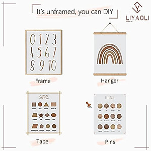 LIYAOLI Alphabet Poster for Toddlers Wall Art Print Boho Rainbow Wall Decor Numbers Weather Abc Poster 11 x 14 inch Set of 6 Unframed for Classroom Kids Nursery Playroom Neutral Wall Decor