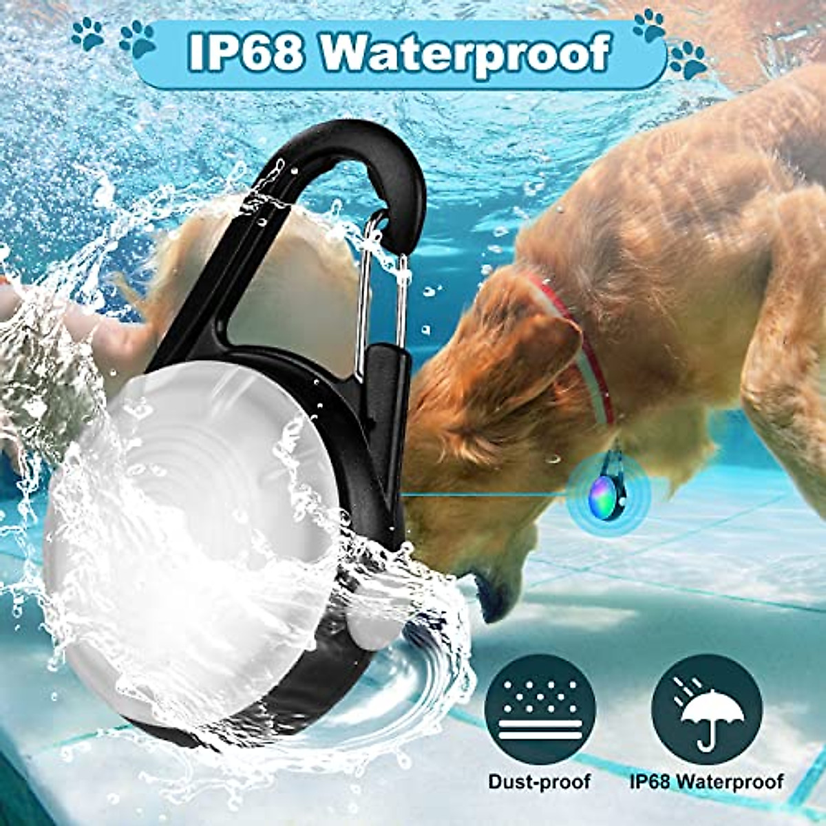 4 Modes Dog Lights for Night Walking, IP68 Waterproof Dog Light, High Capacity Rechargeable Dog Collar Lights for Night Time Clip On, Small and Light Dog Collar Light Collars